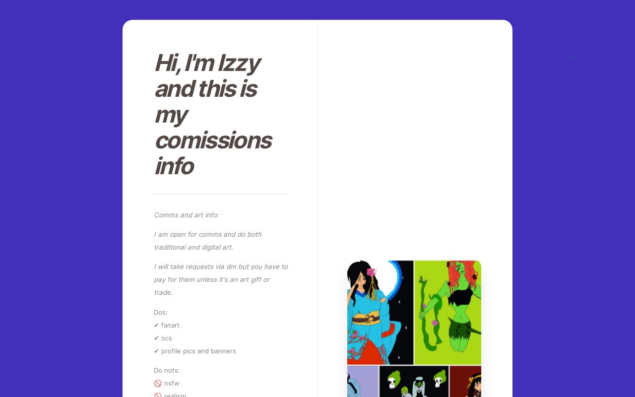 Izzy's commissions info